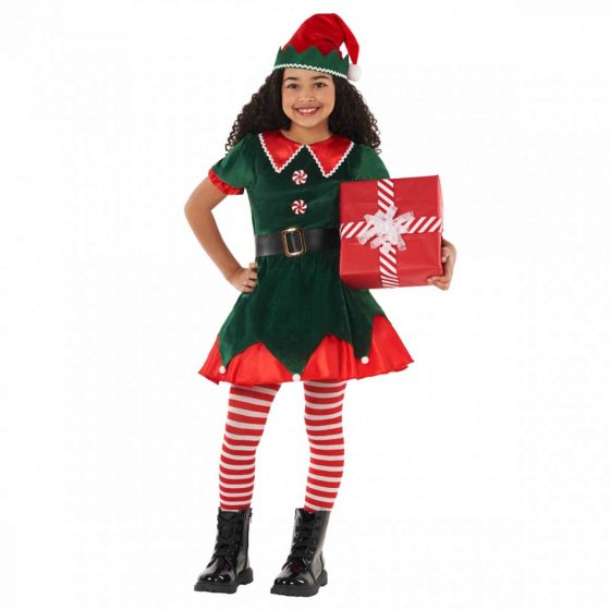 Girls Green Elf Costume | Workshop Elf Dress with Hat & Tights — The ...