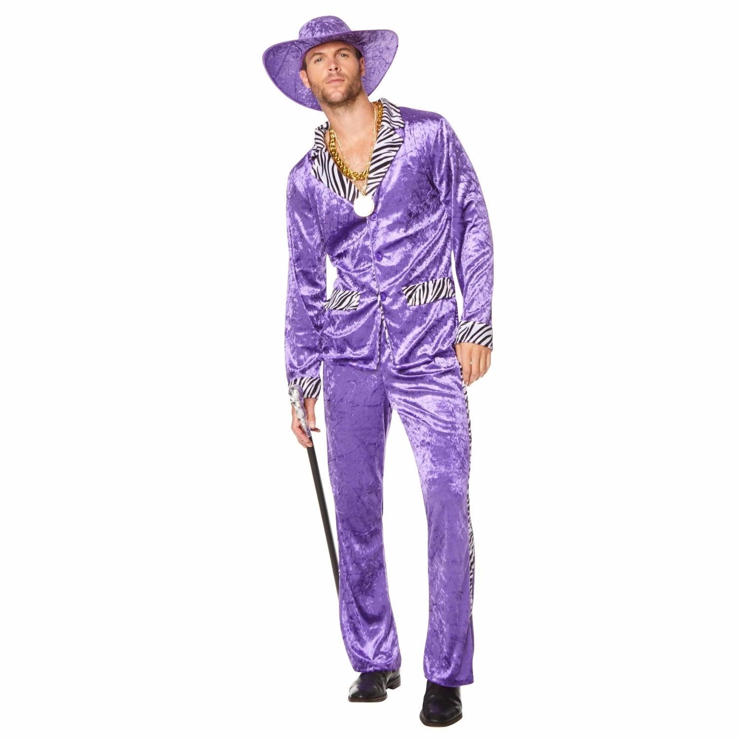 Pimp Costume Purple Suit Jacket, Pants & Hat Included — The Costume Company