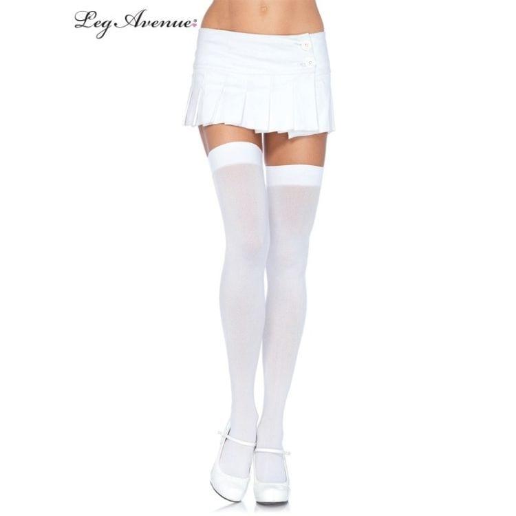 Opaque Nylon White Thigh Highs — The Costume Company